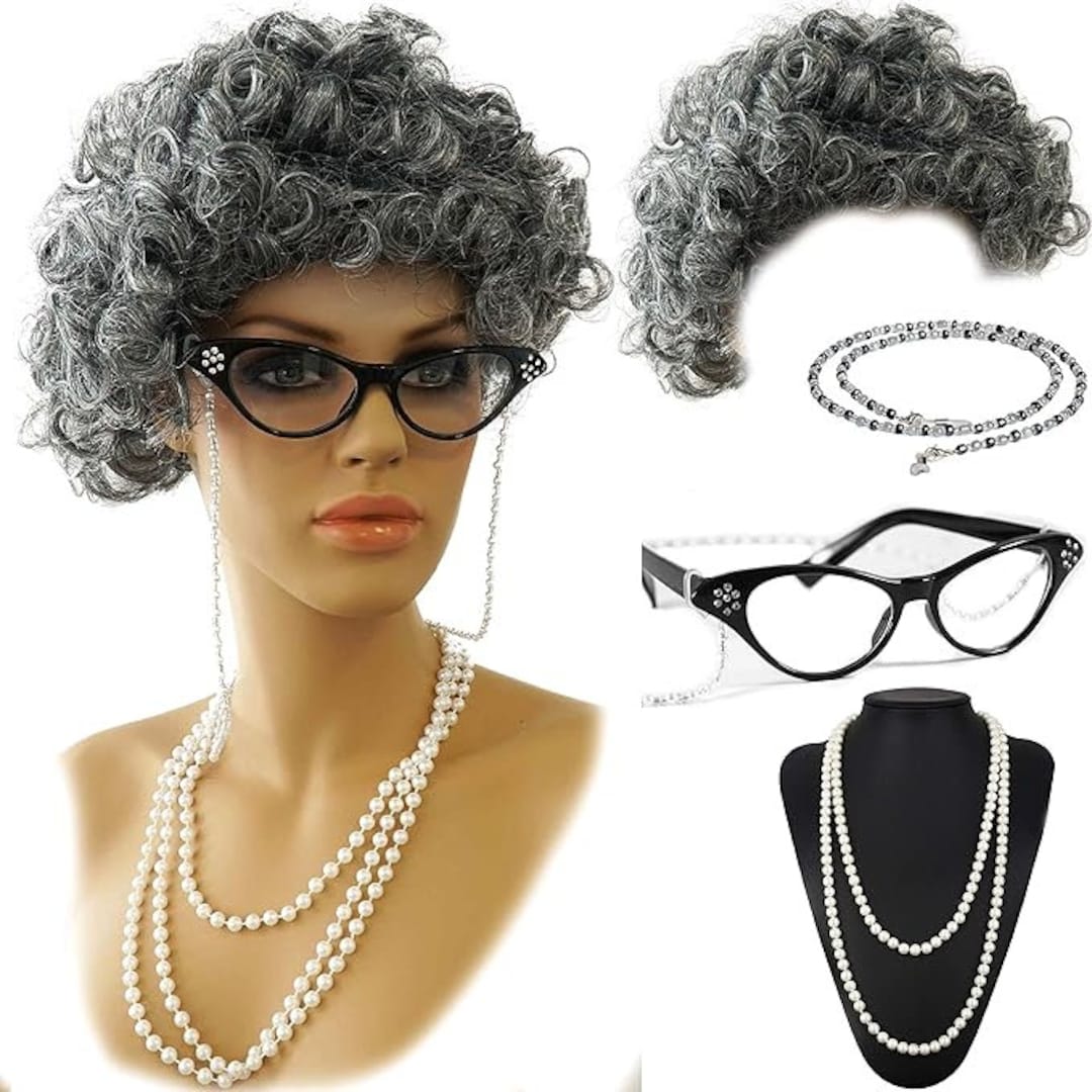 Old Lady Wig Costume Set - Etsy