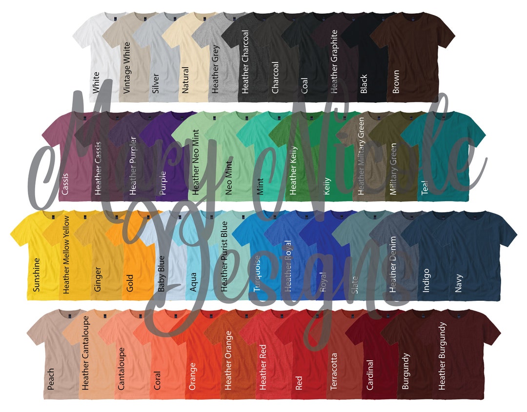 Every Color Digital File Shirt Color Chart // Tultex 202 Unisex Color ...
