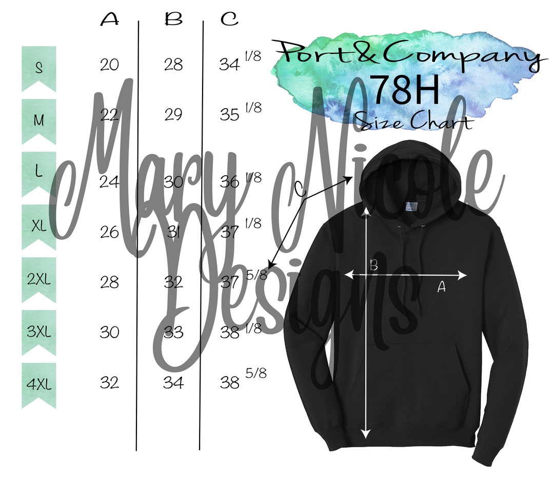 PORT AND COMPANY 78H Size Chart T-shirt Mockup Flat Lay - Etsy