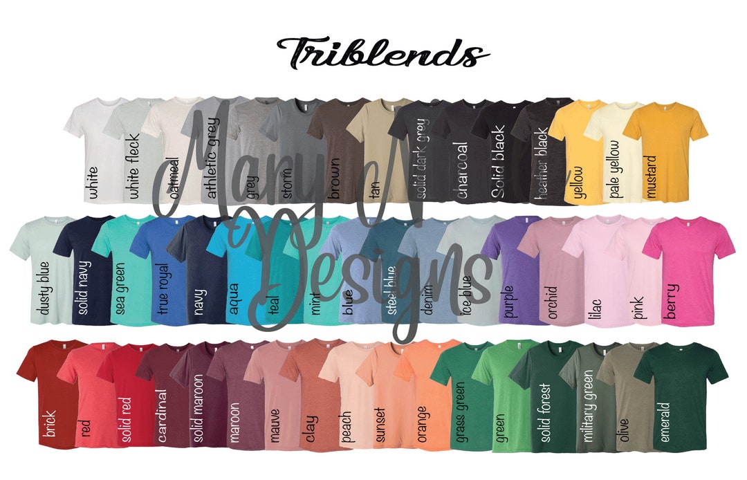 Bella and Canvas 3413/triblends Color Chart // Etsy Color Chart ...