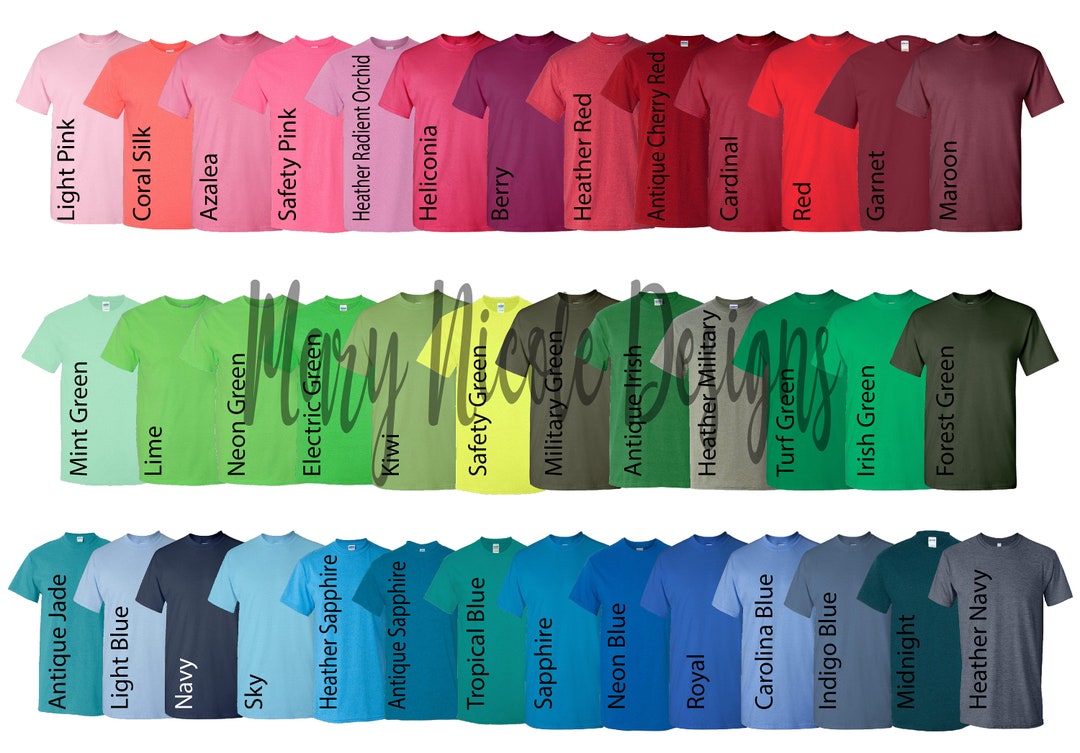 Gildan 500 Unisex Jersey Color Chart // Etsy Color Chart // Tshirt ...