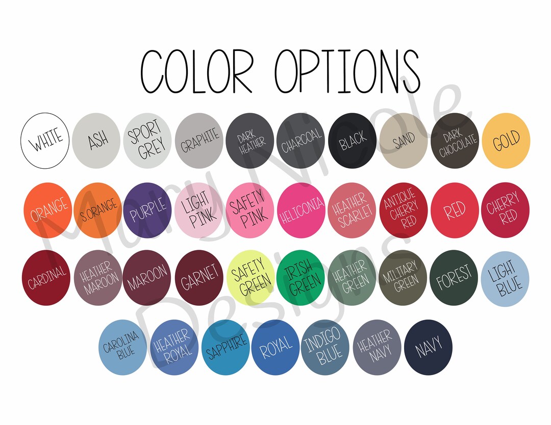 Gildan 18000/ Unisex Jersey Color Chart // Etsy Color Chart ...