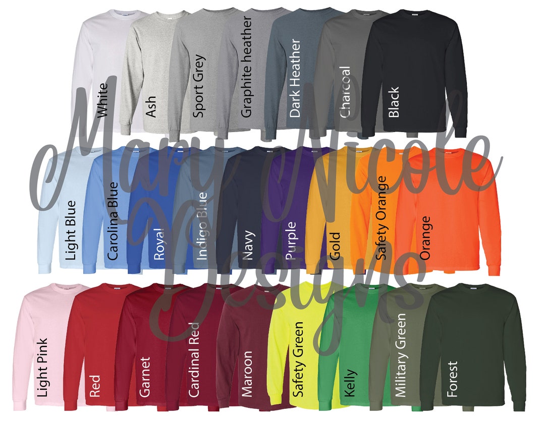 Gildan 540/ Unisex Jersey Color Chart // Etsy Color Chart // Long ...