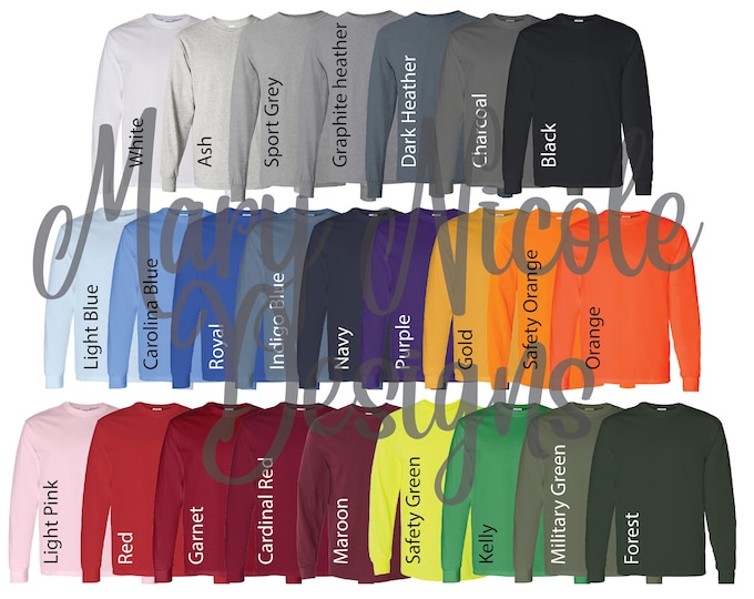 Gildan 540/ Unisex Jersey Color Chart // Etsy Color Chart // Long ...