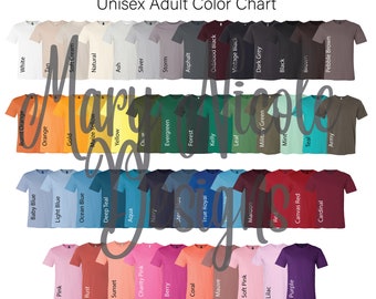 Every Color Digital File Shirt Color Chart // Bella and Canvas | Etsy