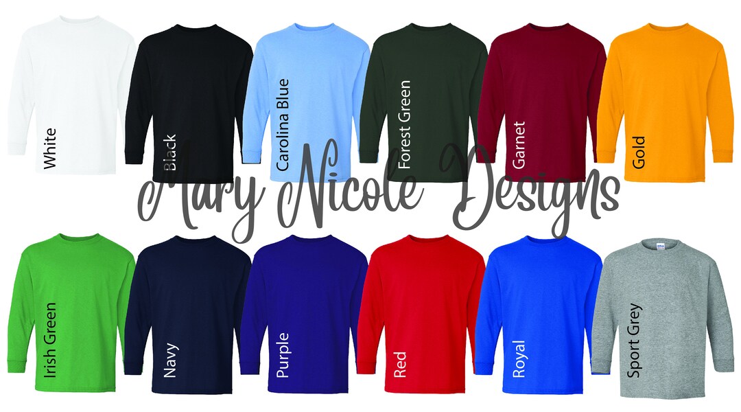 Gildan 540B/ Unisex Jersey Color Chart // Etsy Color Chart ...