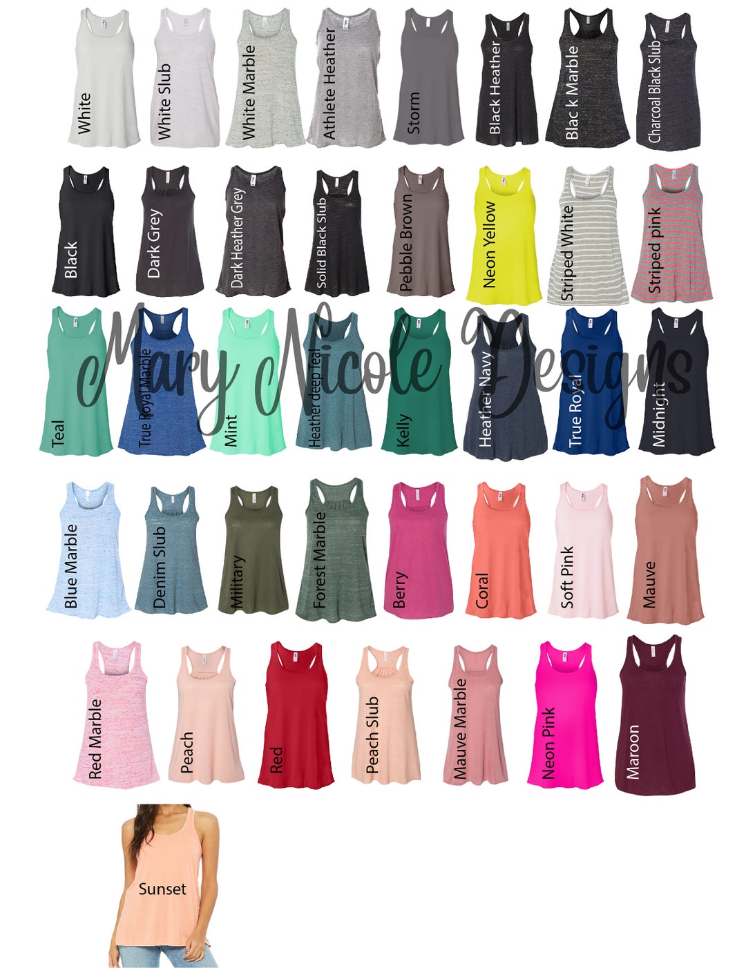 Bella and Canvas 8800/TANK Color Chart // Etsy Color Chart // Tshirt ...