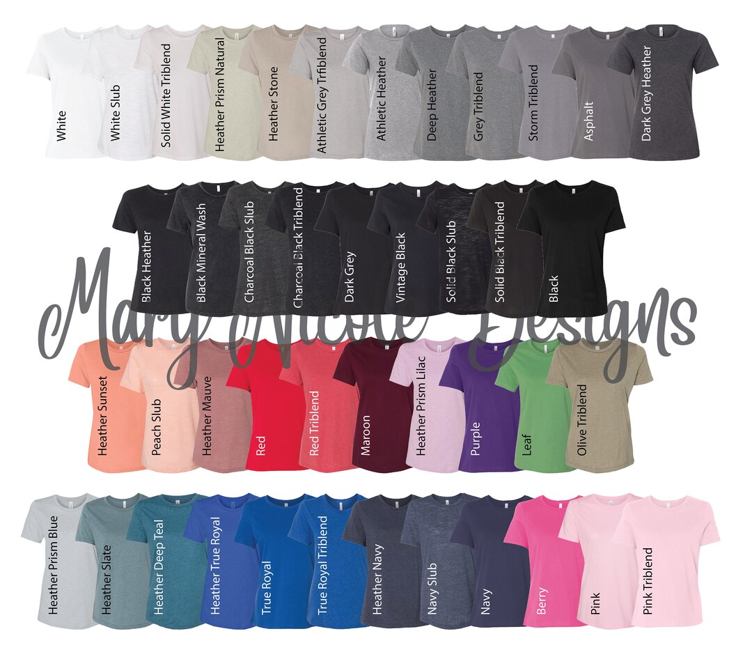 Bella and Canvas 6400 // Etsy Color Chart // Tshirt Color Chart - Etsy