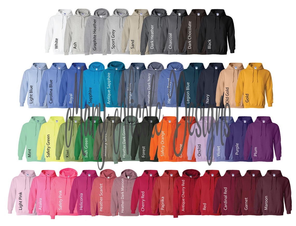 Gildan 185 Hoodie/ Unisex Jersey Color Chart // Etsy Color Chart ...
