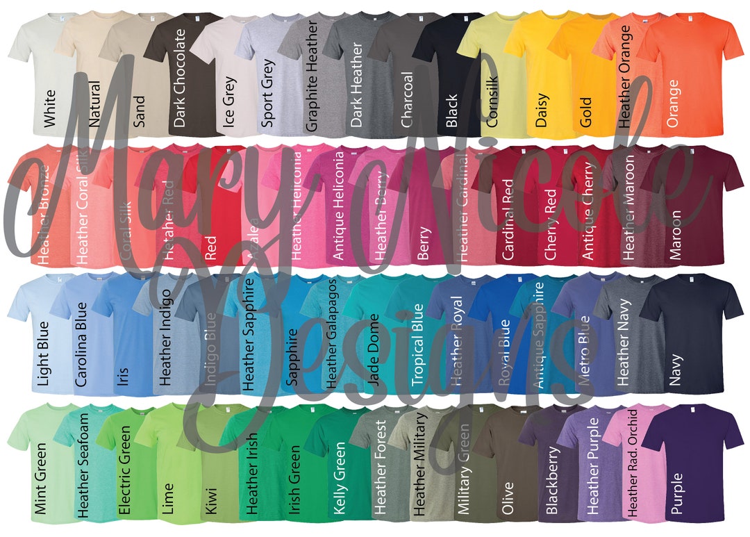 Gildan 64000 Softstyle/ Unisex Color Chart // Etsy Color Chart - Etsy