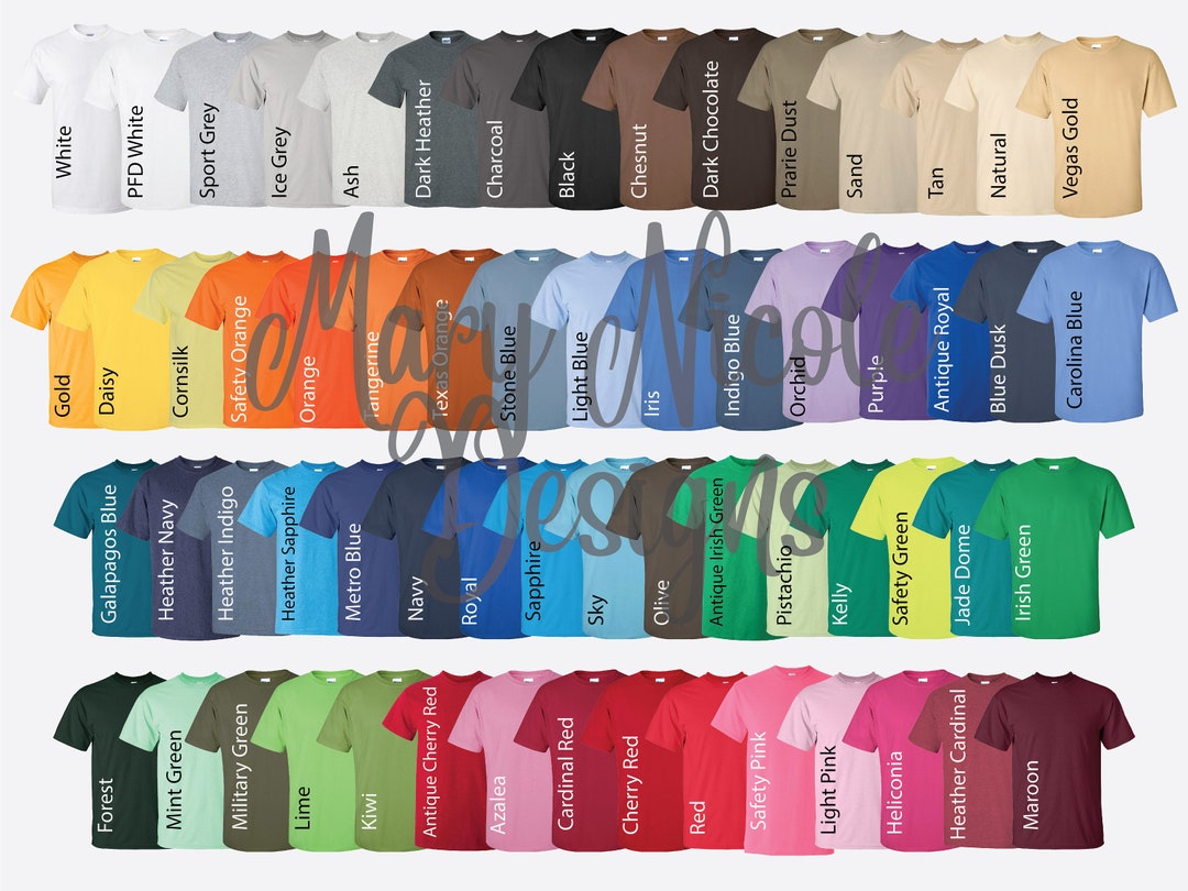 G2000 Unisex Jersey Color Chart // Etsy Color Chart // Tshirt Color ...