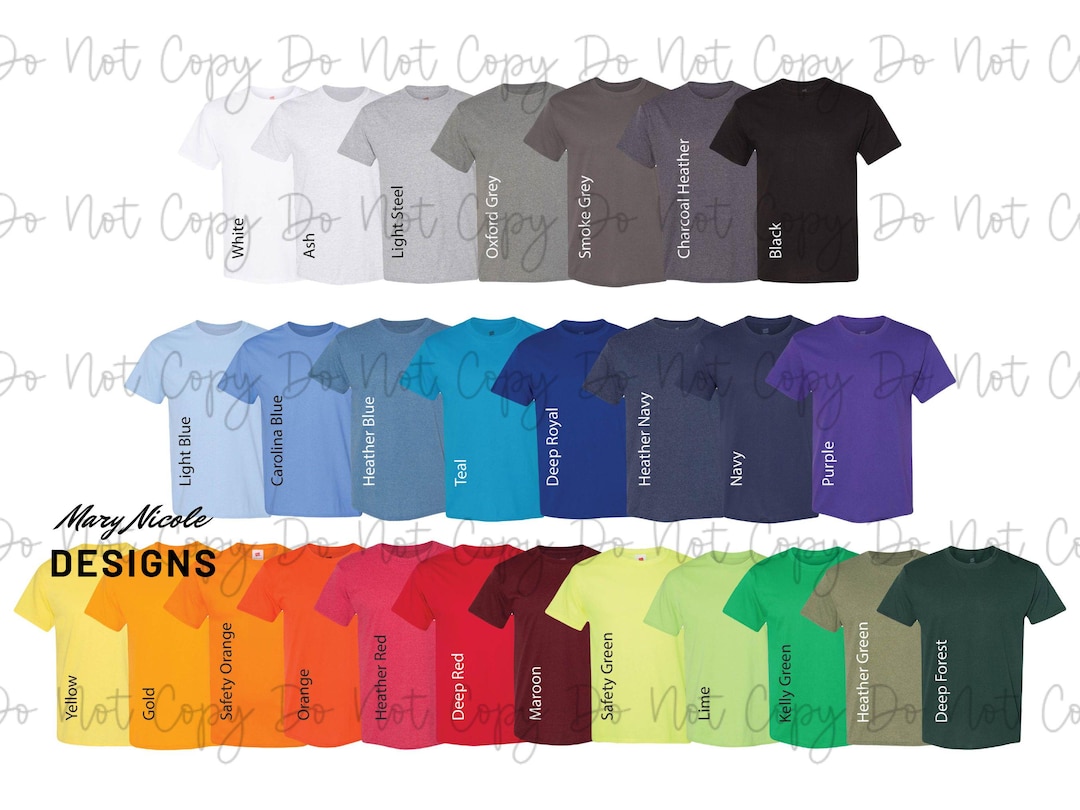Hanes 5170 Unisex Jersey Color Chart // Etsy Color Chart // Tshirt ...