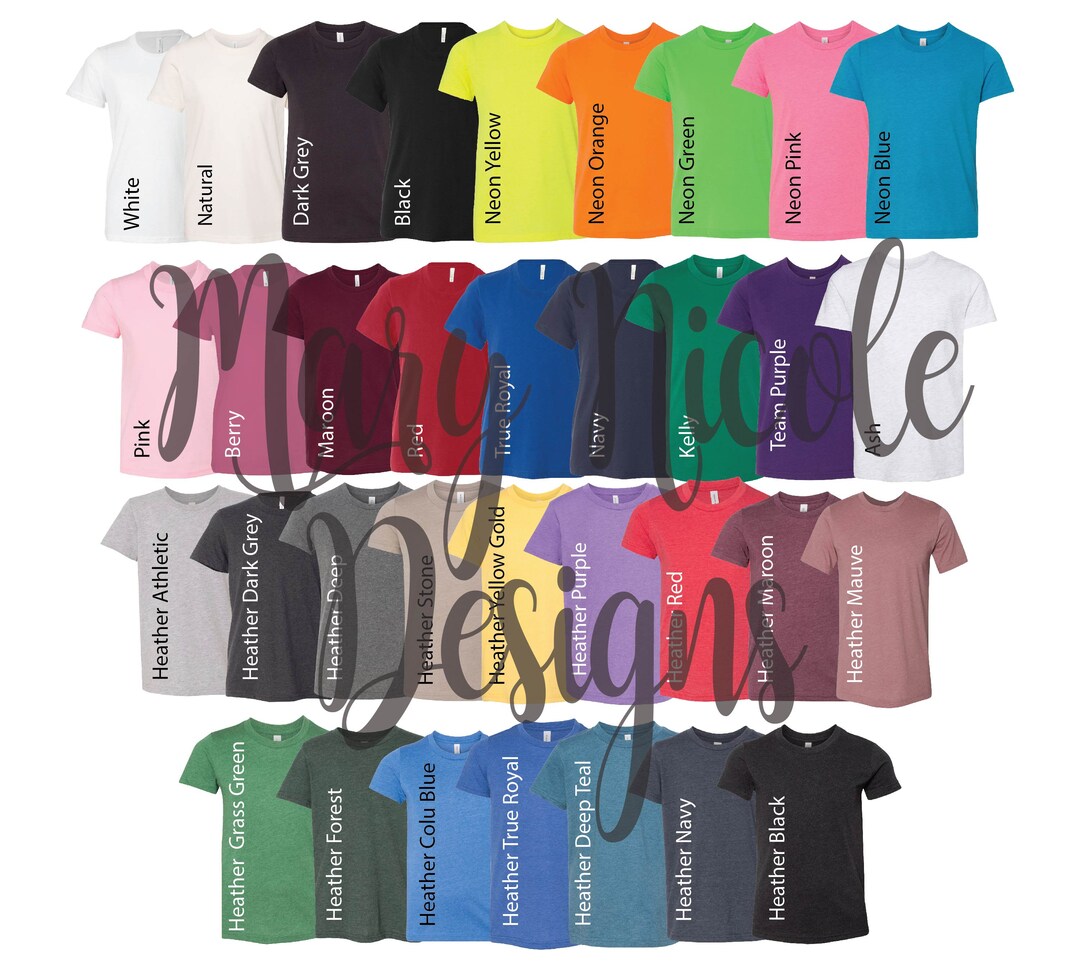 Bella and Canvas 3001Y Unisex Jersey Color Chart // Etsy Color Chart ...