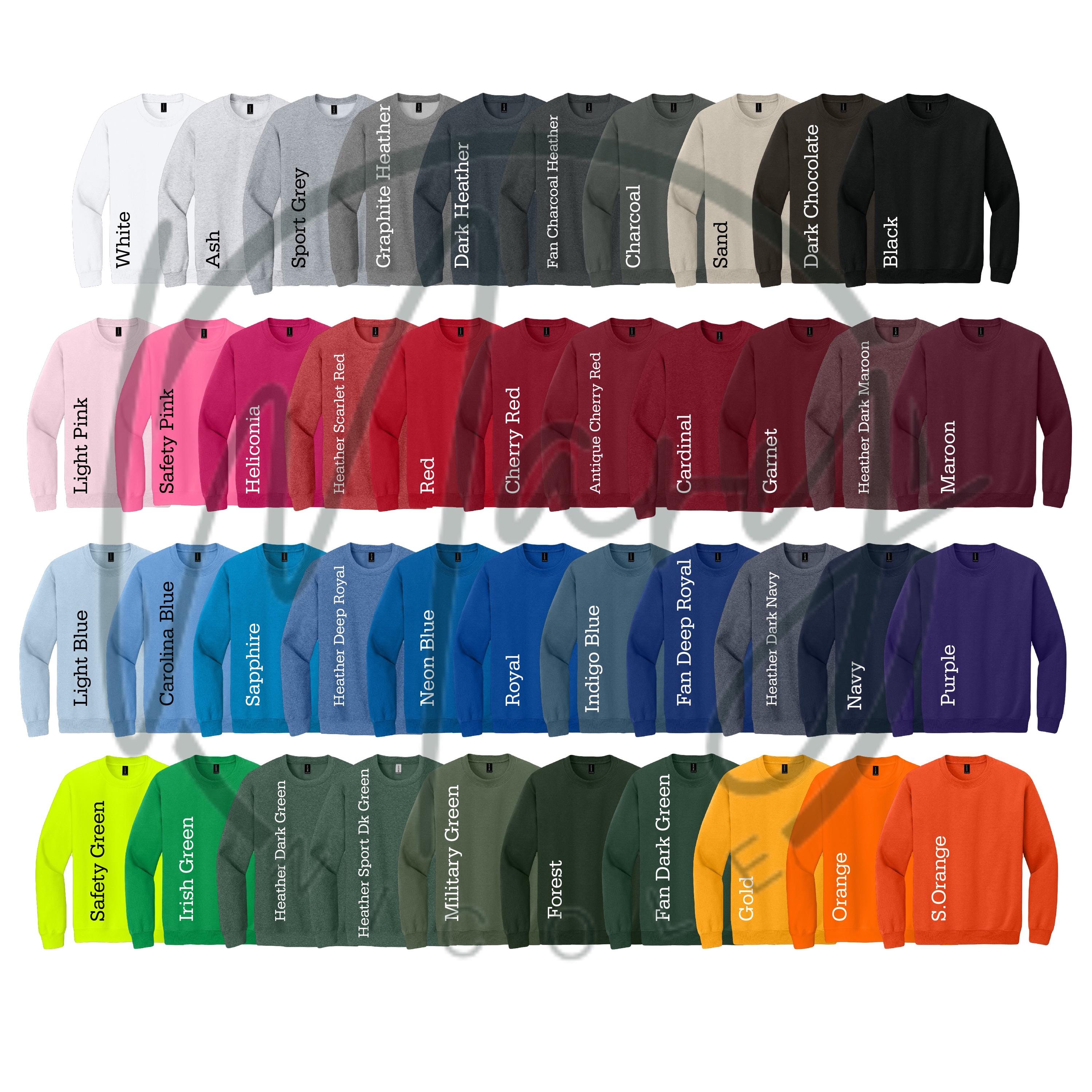 Gildan 18000/ Unisex Jersey Color Chart // Etsy Color Chart ...
