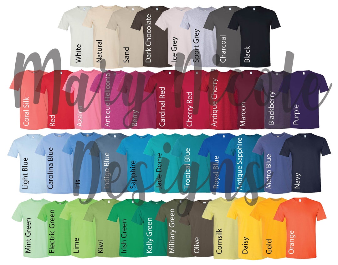 Gildan 64000 Softstyle/ Unisex Color Chart // Etsy Color Chart - Etsy