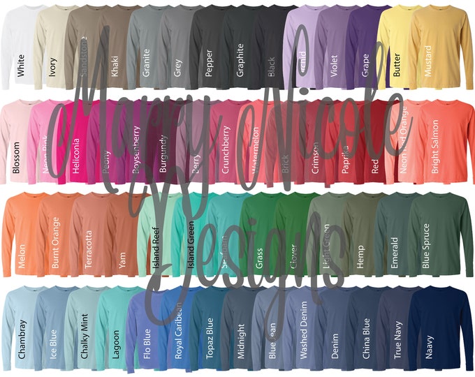 Comfort Colors 6014 All Color Chart // Etsy Color Chart // Tshirt Color ...