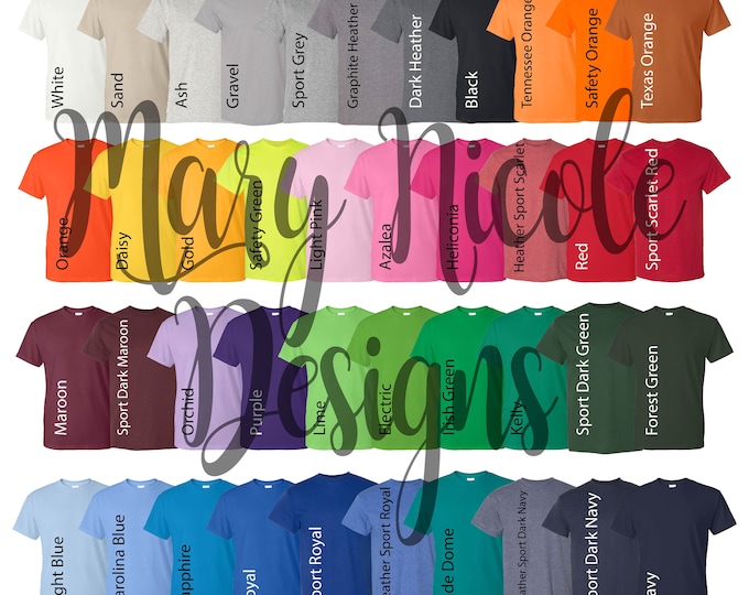 Gildan G800 Unisex Jersey Color Chart // Etsy Color Chart // Tshirt ...
