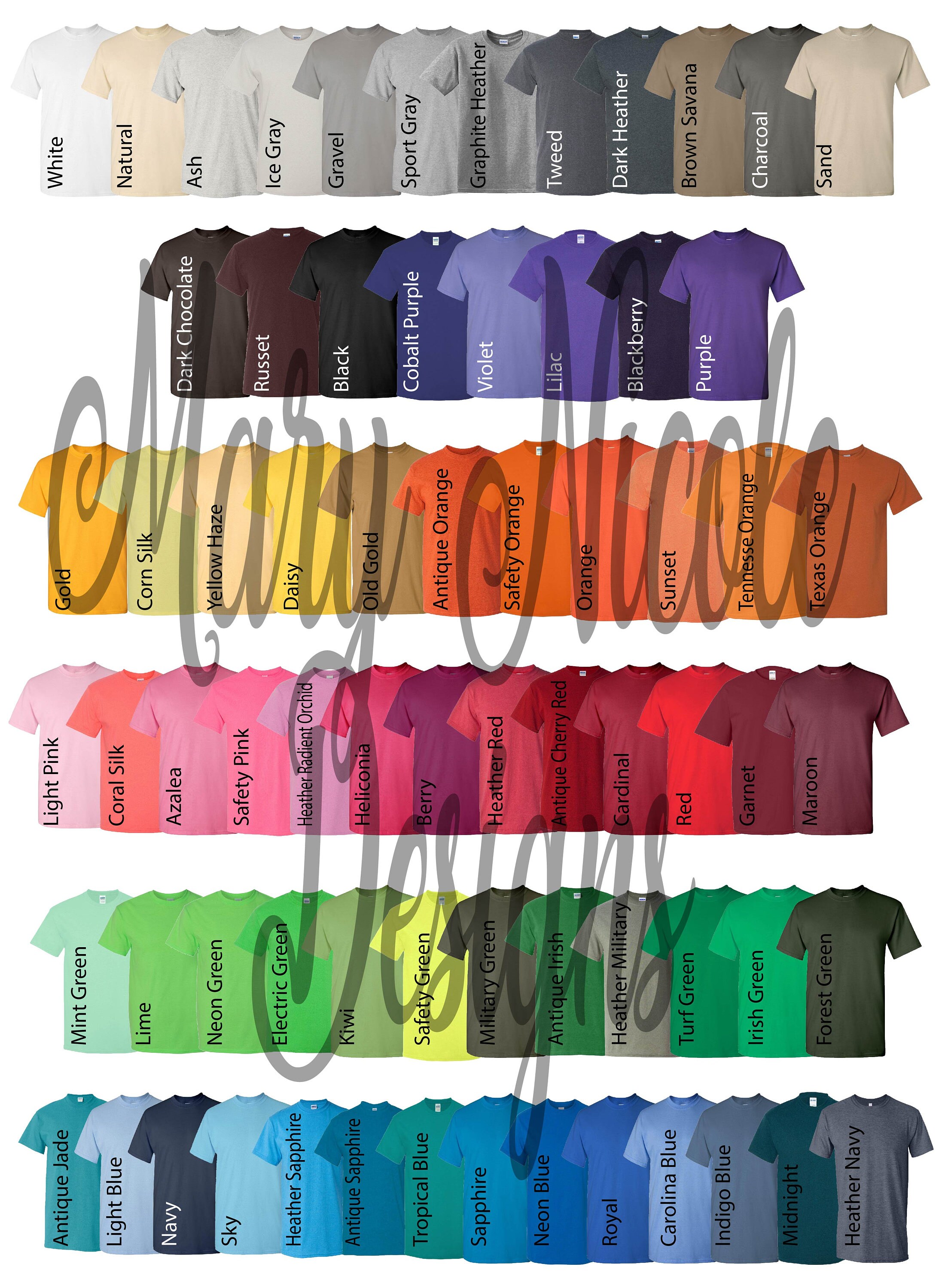 Every Color Digital File Shirt Color Chart // Gildan 500 | Etsy