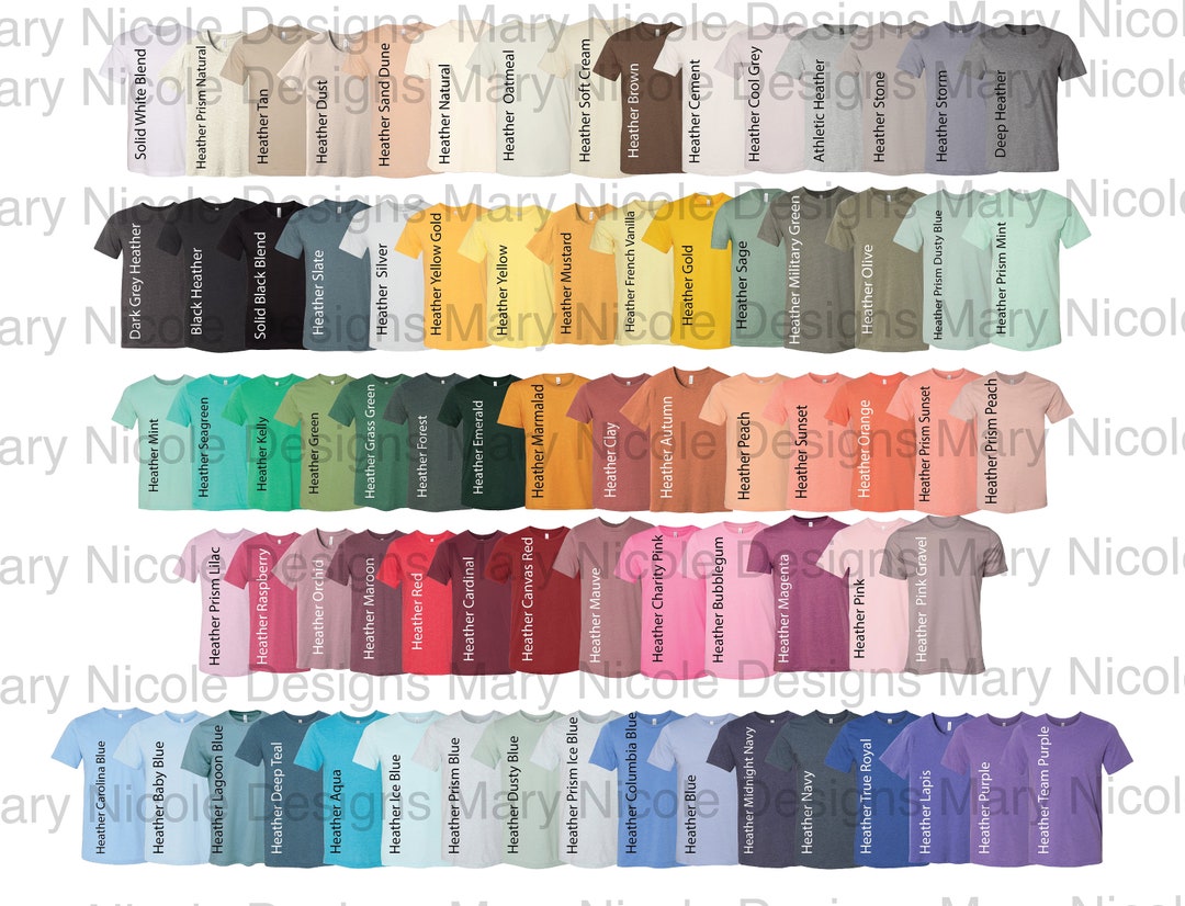 New Bella and Canvas 3001 CVC, Heather Unisex Jersey Color Chart ...
