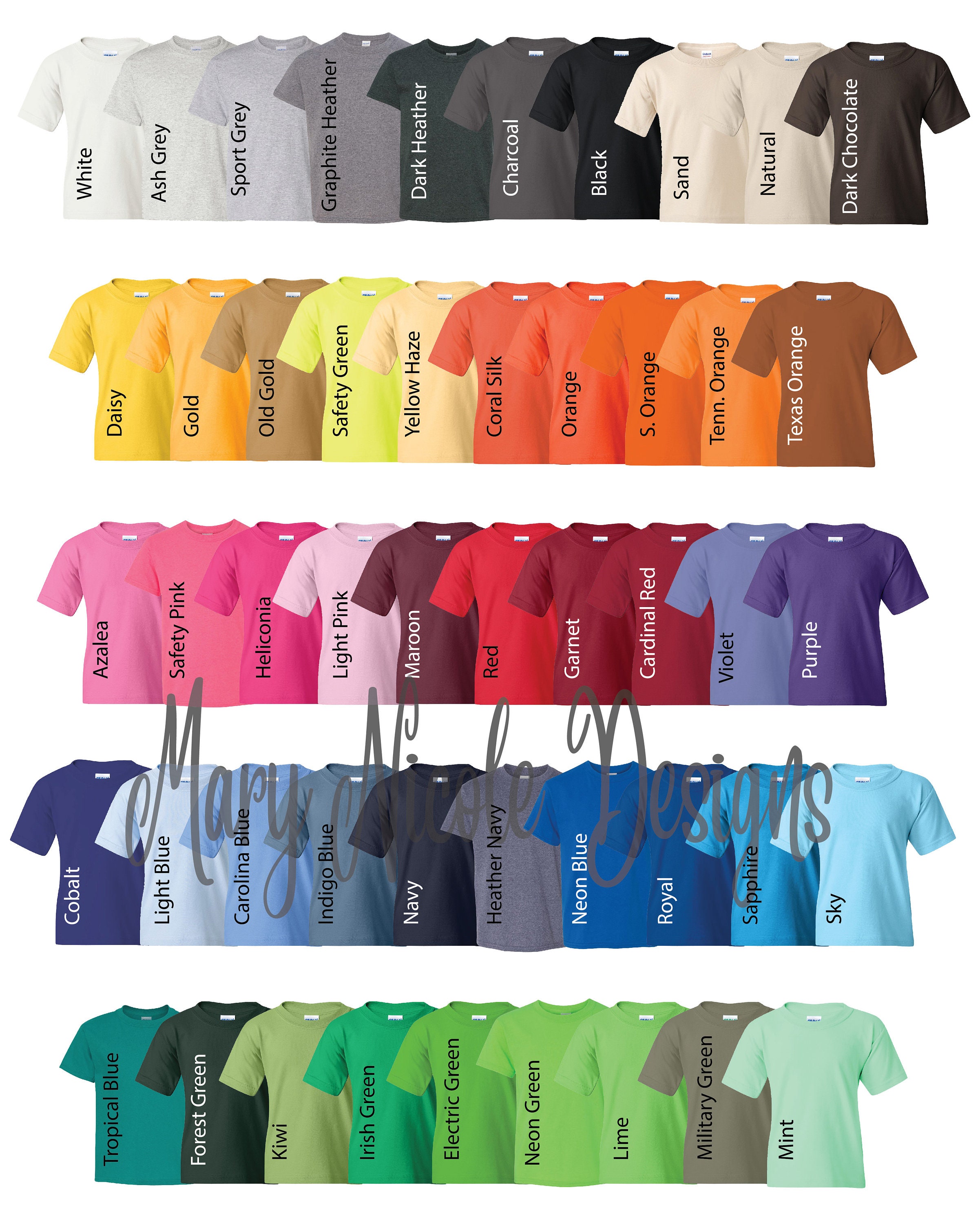 Every Color Digital File Shirt Color Chart Gildan 500L Unisex Jersey