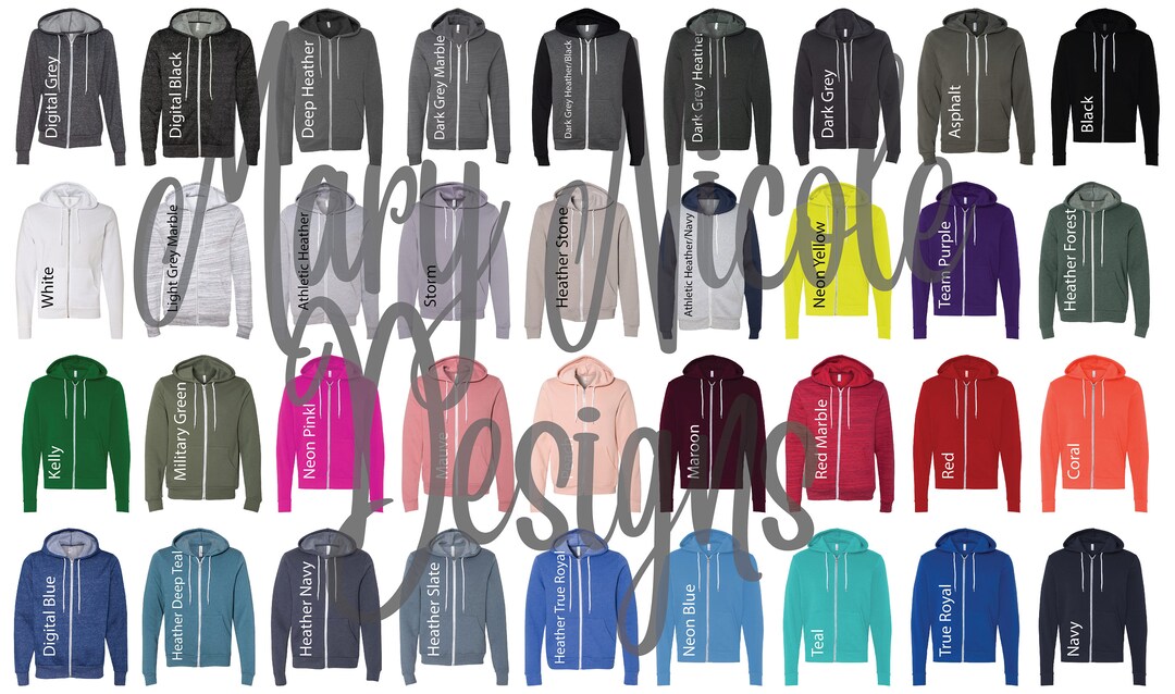 Bella and Canvas 3739 Color Chart // Etsy Color Chart // Tshirt Color ...