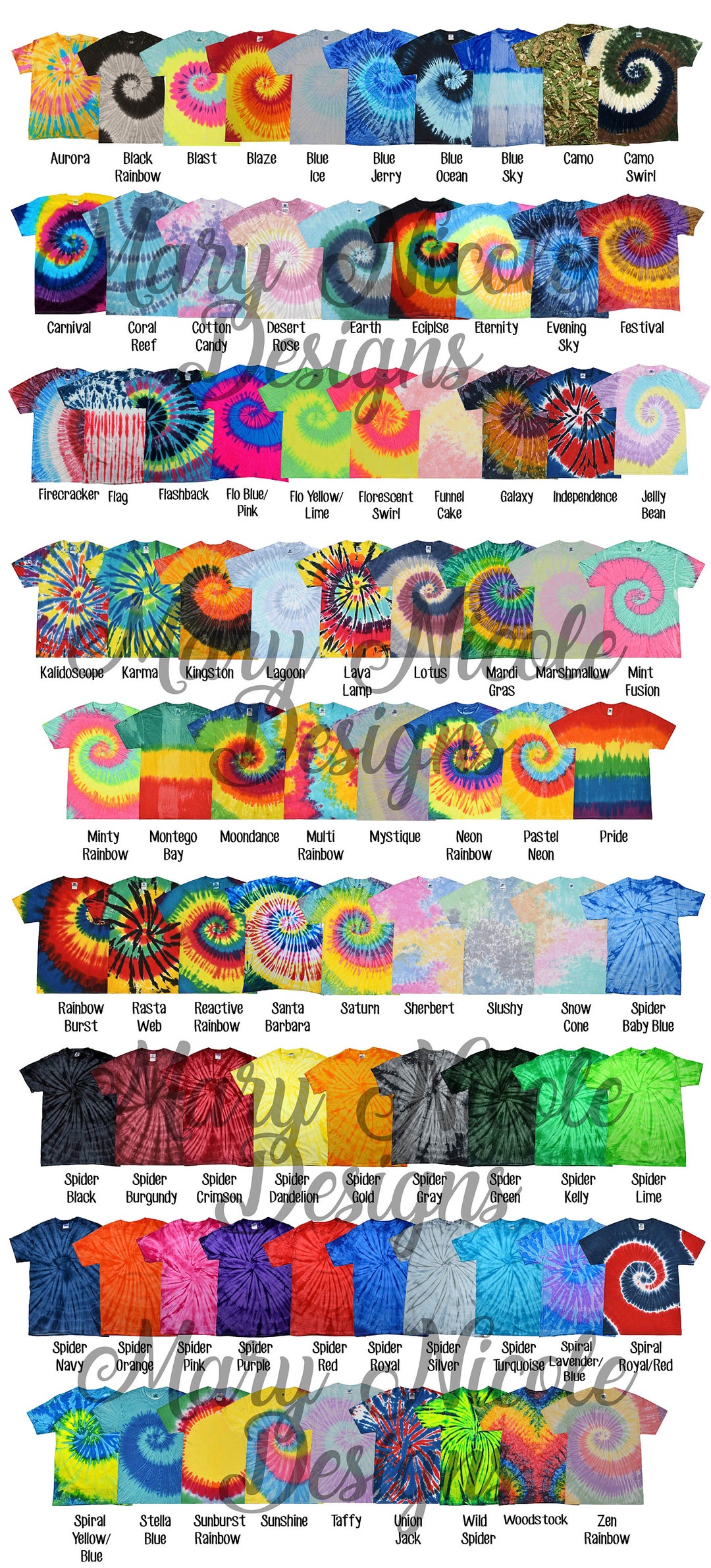 Every Color Digital File Shirt Color Chart // Color Tone Tie Dye,t1000 ...