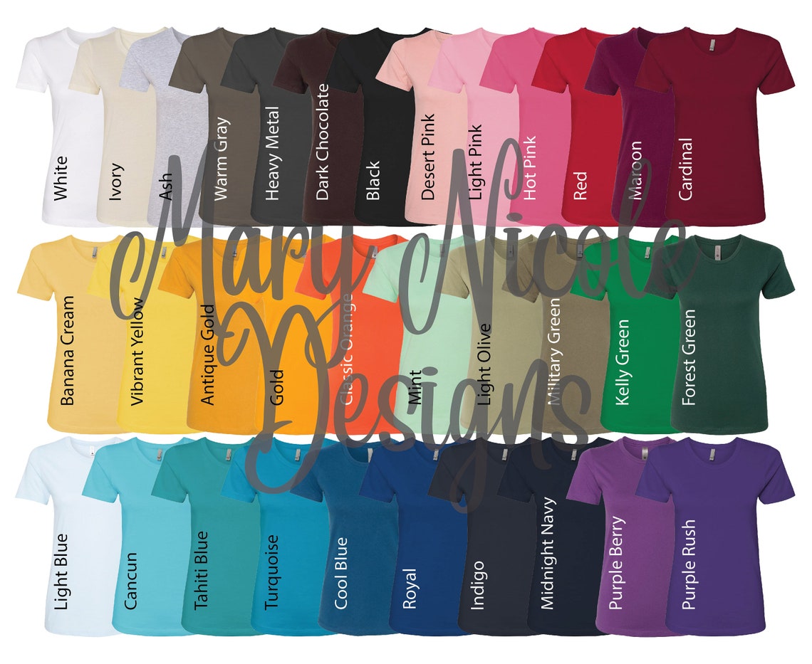 Next Level 3900 Boyfriend Crew Digital File Shirt Color Chart // Next ...