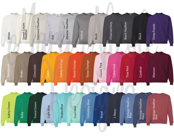 Jerzees 562 Sweatshirt Digital File Shirt Color Chart //unisex Jersey ...