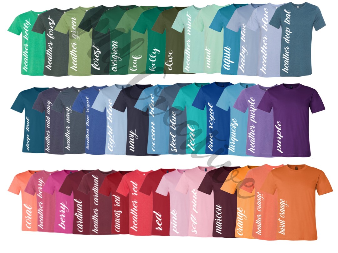 Bella and Canvas 3001 Unisex Jersey Color Chart // Etsy Color Chart ...