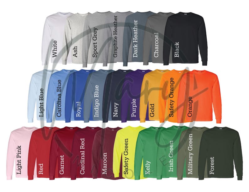 Gildan 540/ Unisex Jersey Color Chart // Etsy Color Chart // Long ...