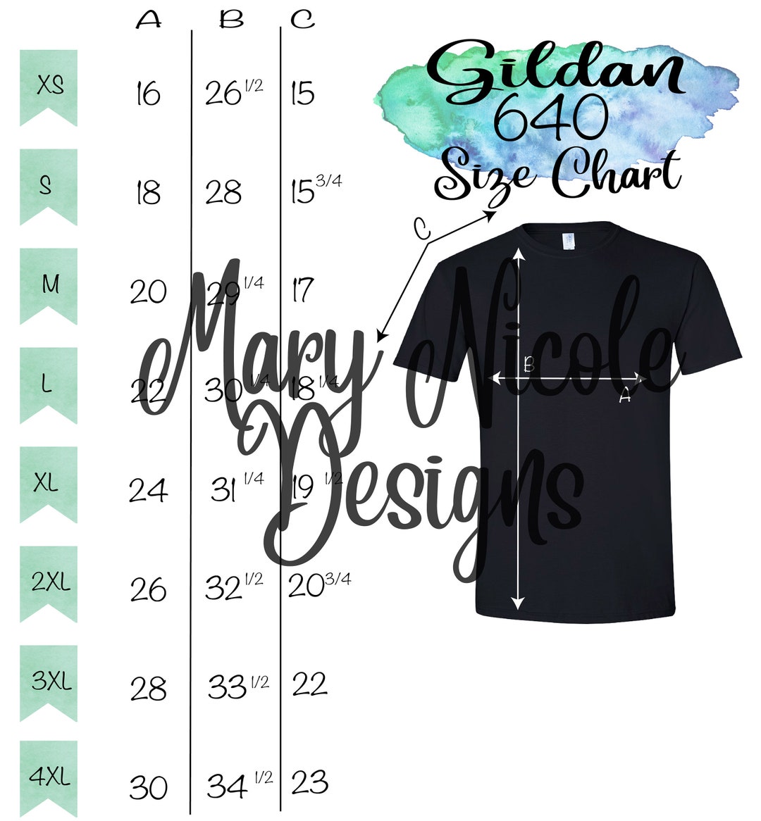 Gildan 640 Size Chart T-shirt Mockup Flat Lay - Etsy