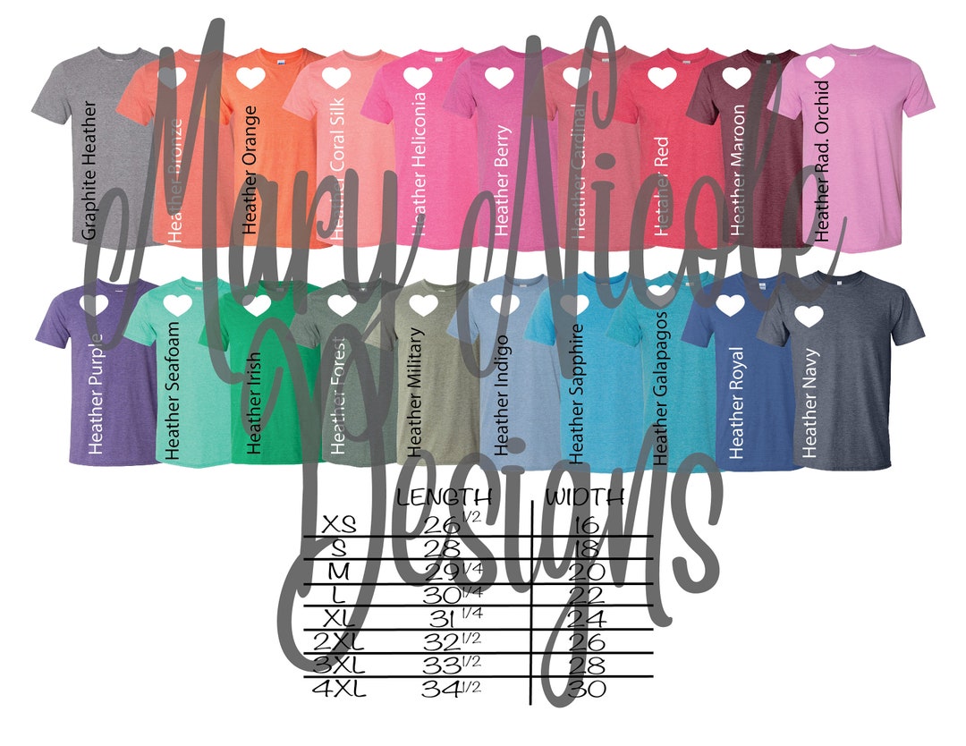 Gildan 64000 Unisex Color Chart // Etsy Color Chart - Etsy