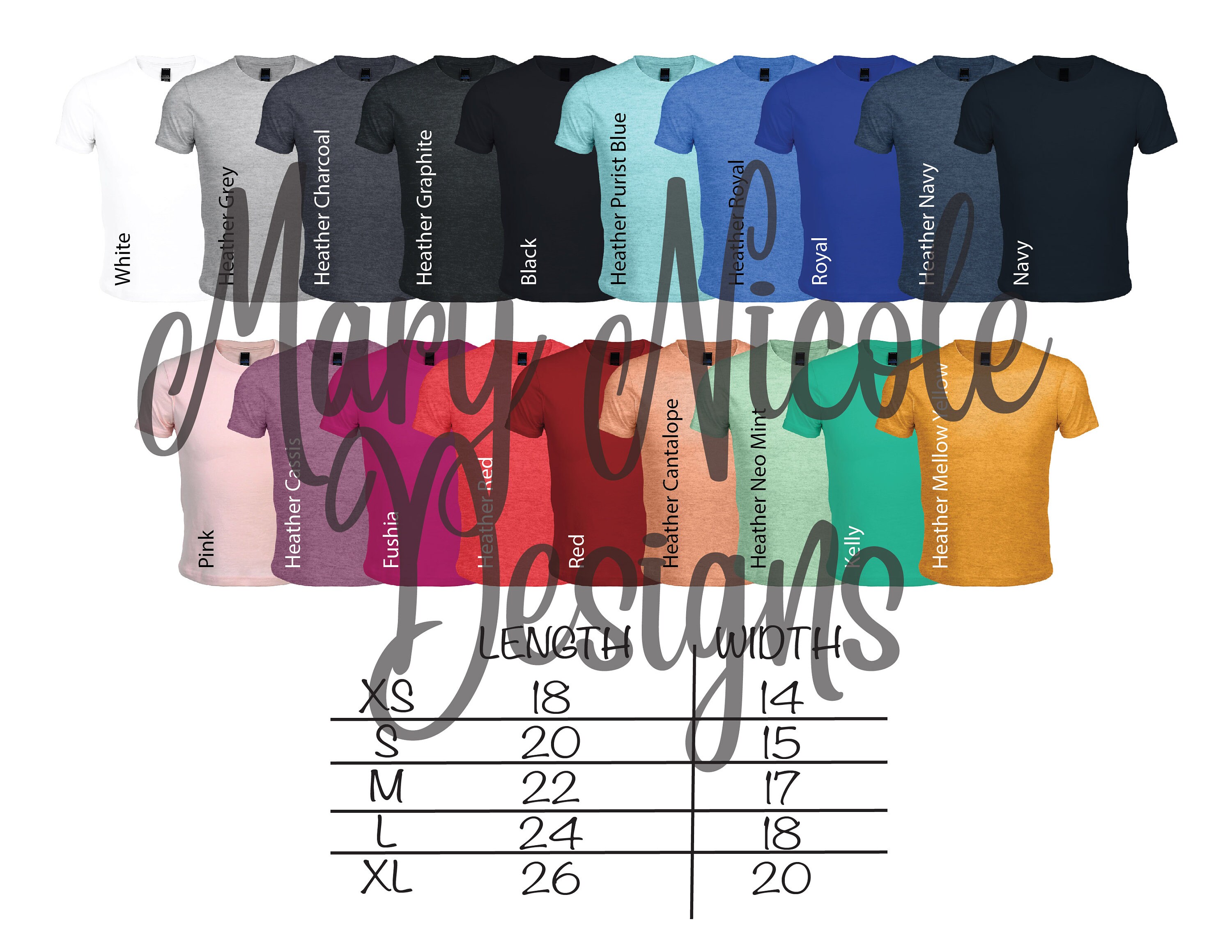 Wall Hangings Home Decor every color Digital File Shirt Color Chart ...