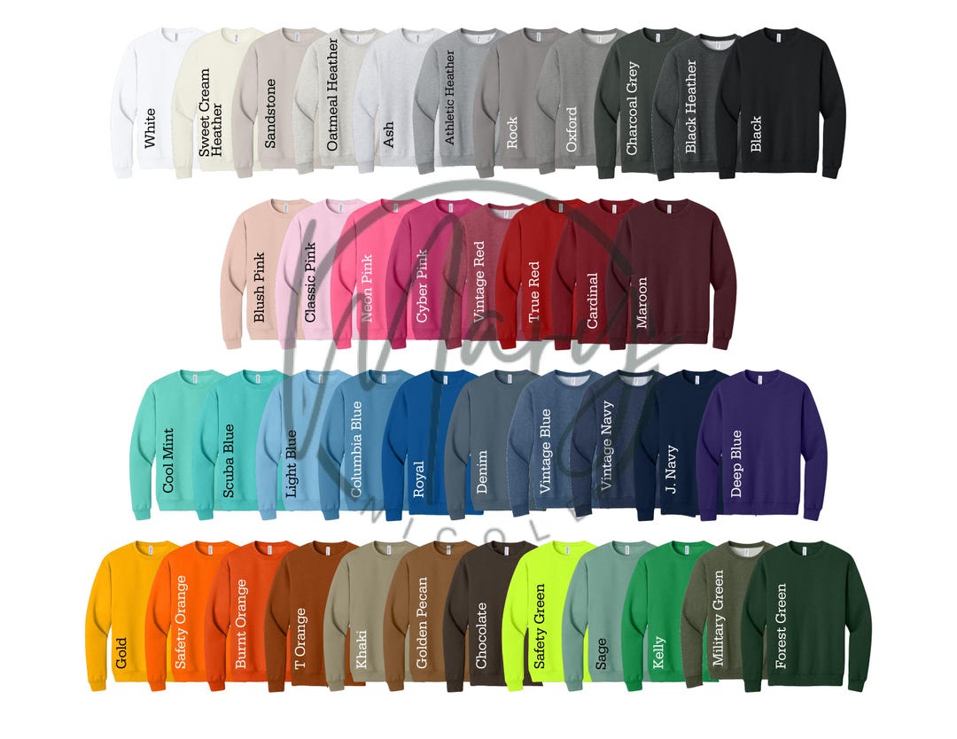 Jerzees 562 Sweatshirt Digital File Shirt Color Chart //unisex Jersey ...