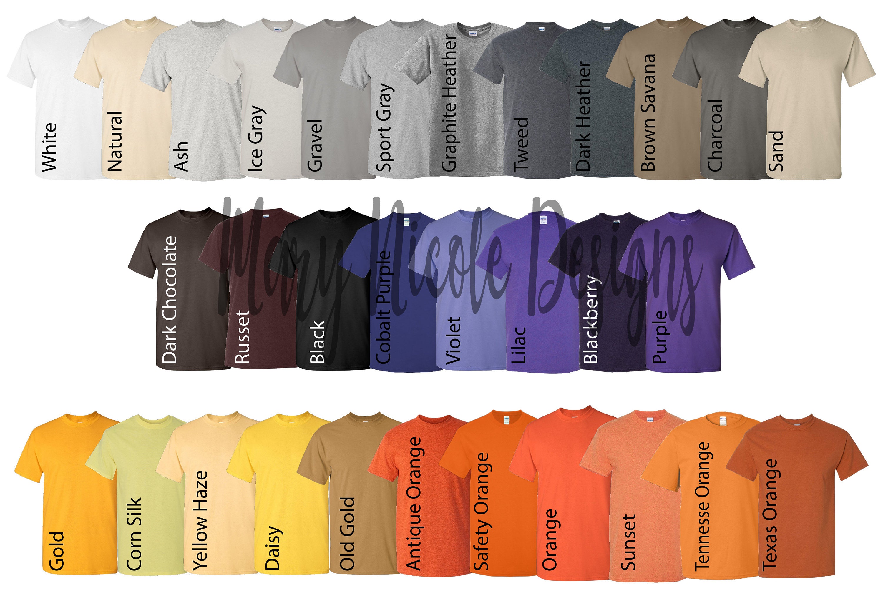 Every Color Digital File Shirt Color Chart // Gildan 500 | Etsy