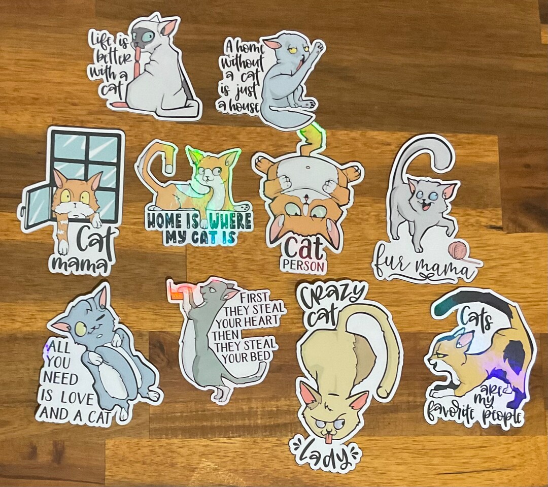Cat Sticker Set Holographic, Clear Gloss or Matte - Etsy