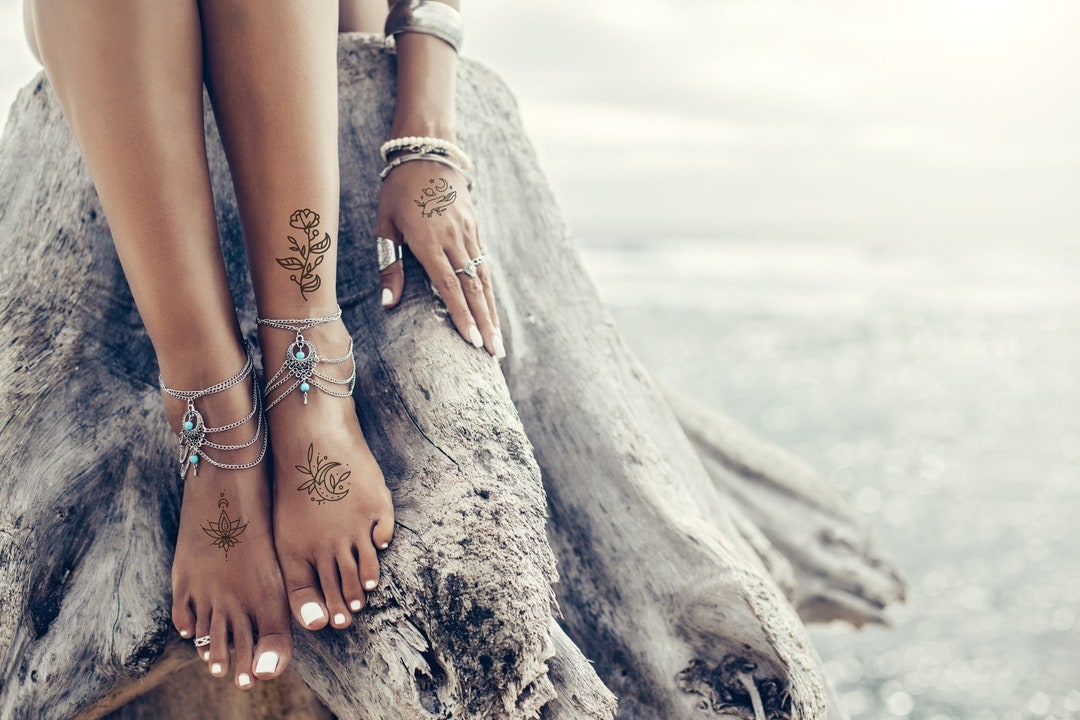 Washable Tattoos Set of Magical Minimalist Patterns / Moon Sun Lotus ...