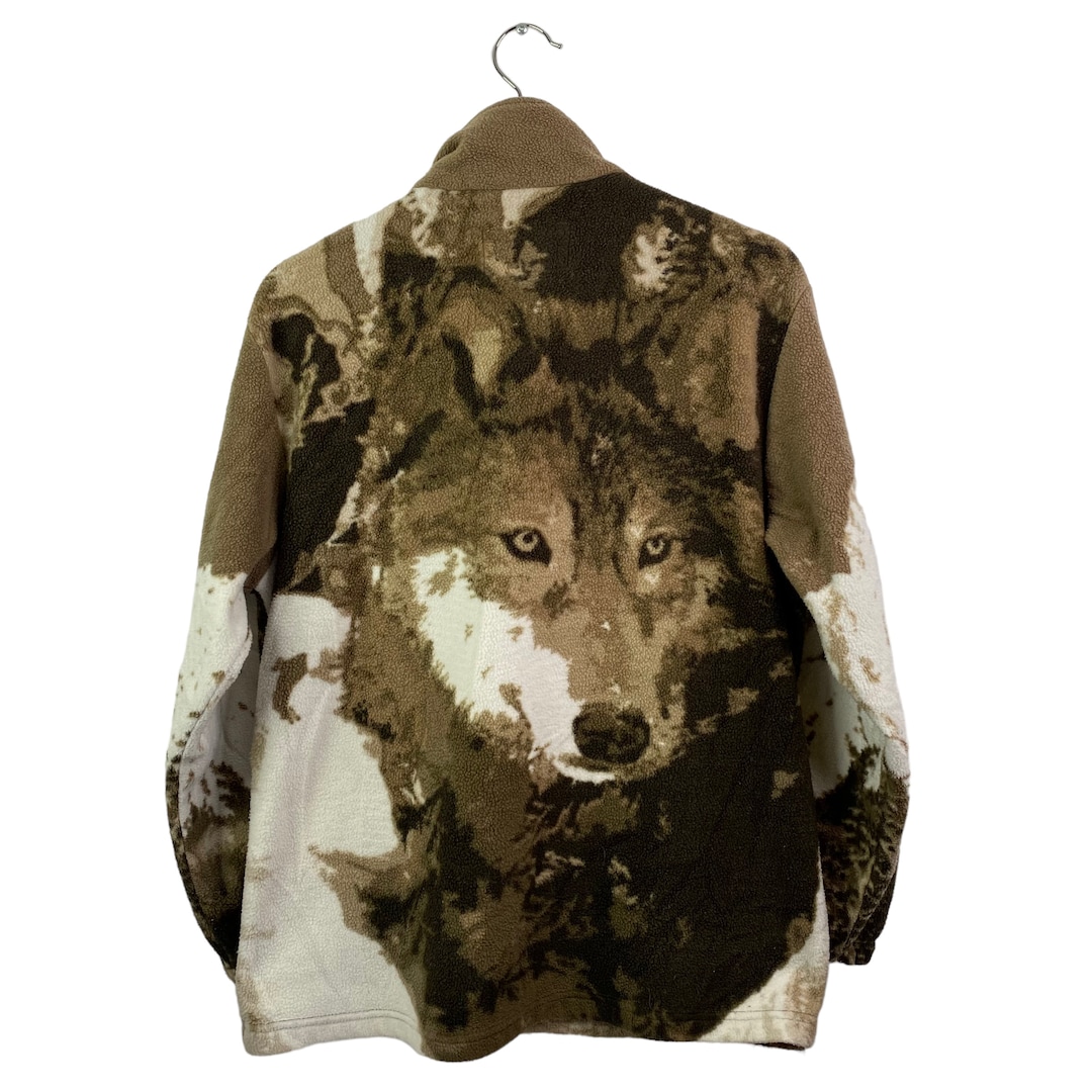 VTG Wolf Fleece Jacket 90s Brown Outdoors Wildlife Wolves Winter Full ...