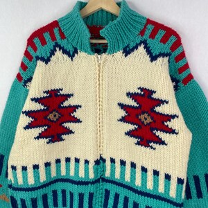 Hand Knit Aztec Shawl Collar Southwestern VTG Cardigan Sweater Size M/L ...
