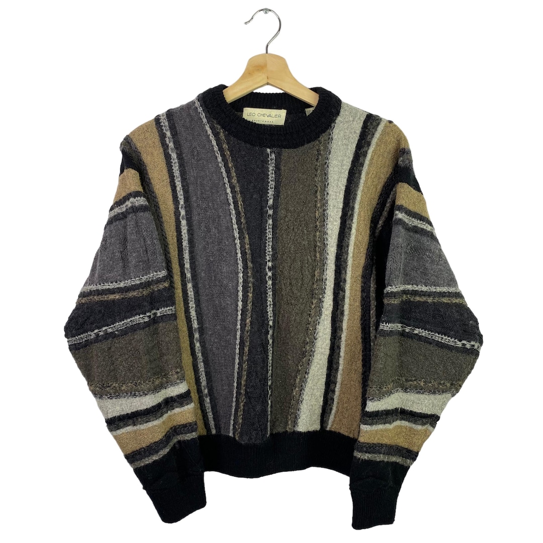 VTG Leo Chevalier Coogi Style Chunky 3D Knit Sweater Neutral Beige ...