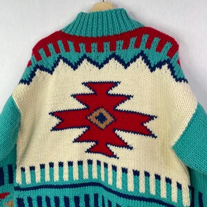 Hand Knit Aztec Shawl Collar Southwestern VTG Cardigan Sweater Size M/L ...