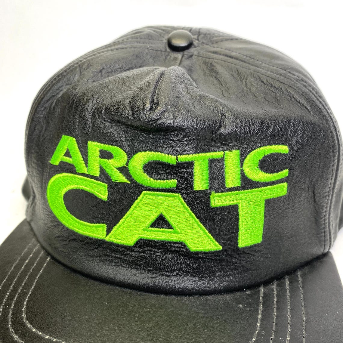 Arctic Cat Leather Hat 90s Cap Snowmobile Race Racing Team Vintage USA ...