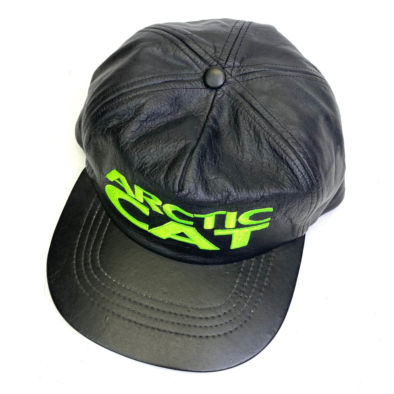 Arctic Cat Leather Hat 90s Cap Snowmobile Race Racing Team Vintage USA ...