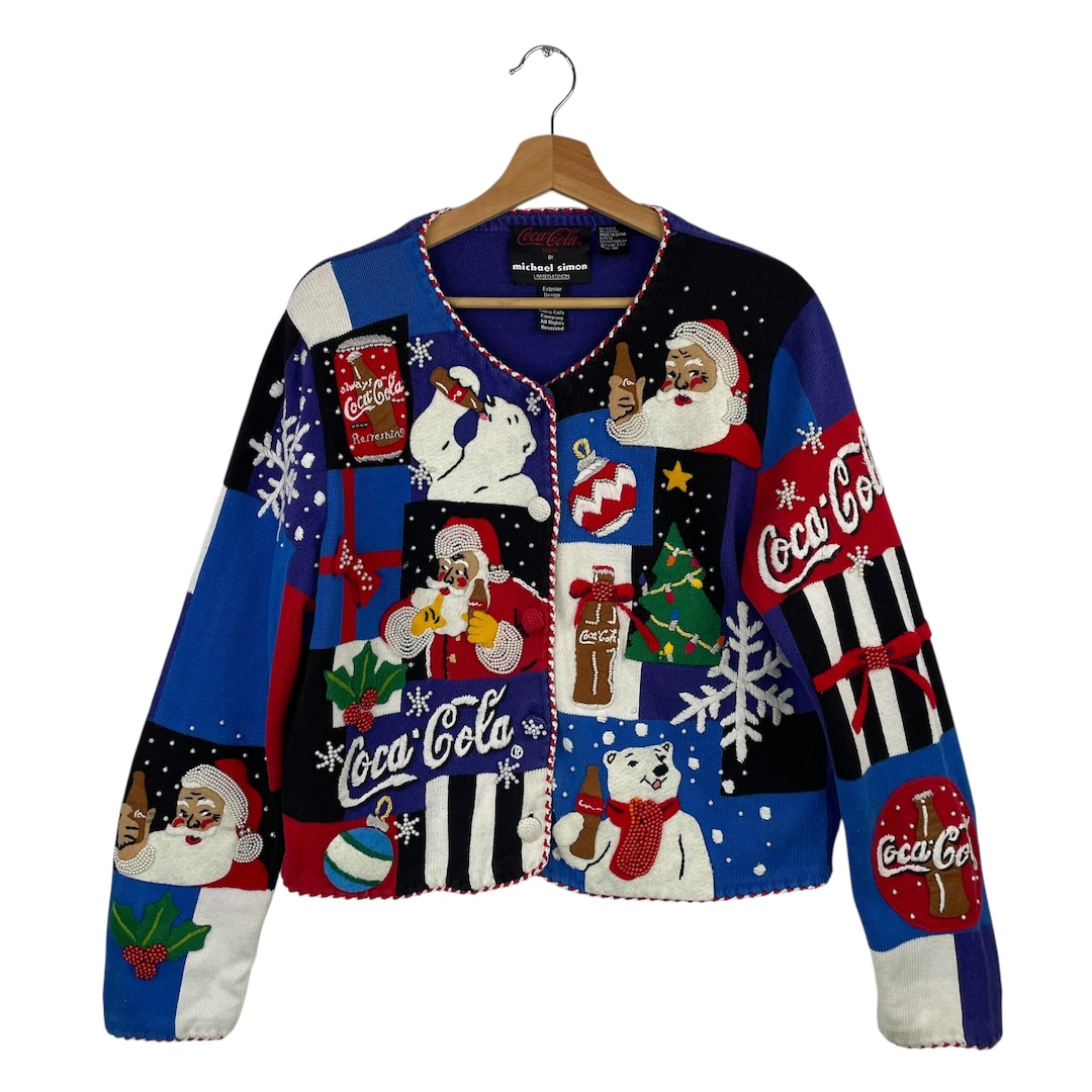 Michael Simon Coca Cola Coke Christmas Sweater Cardigan Santa Claus VTG ...