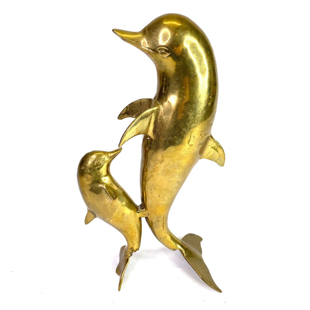 VTG Brass Dolphin Figurine Large Dancing Dolphins Brass Animal Statue ...