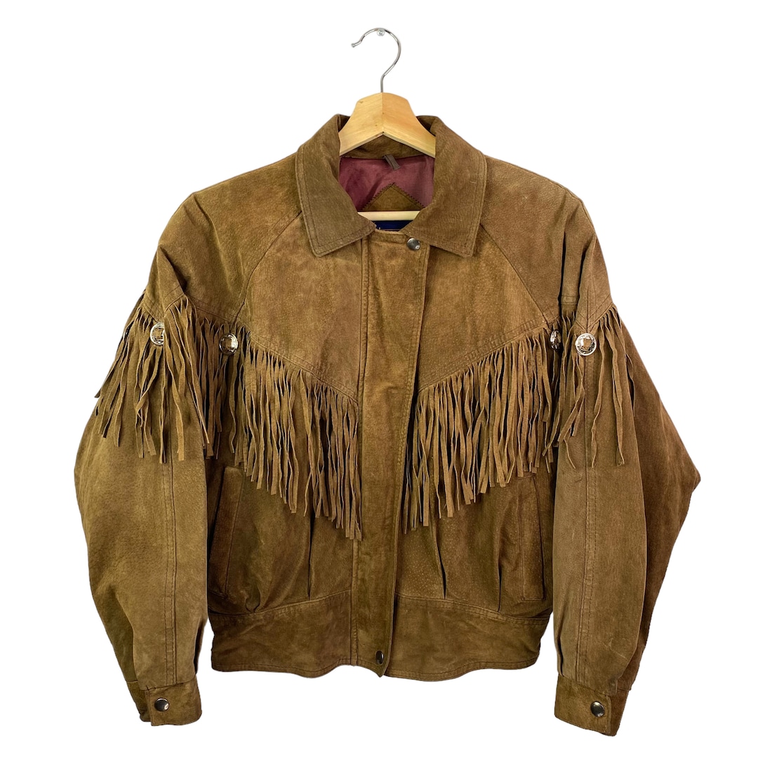 VTG Brown Leather Sued Fringe Motorcycle 80s/90s Western Tan Jacket ...