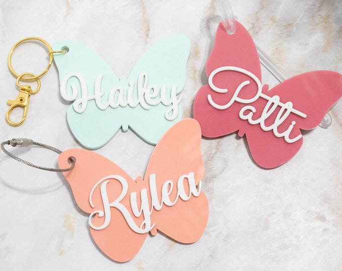 Glitter Butterfly Name Bag Tag - Etsy