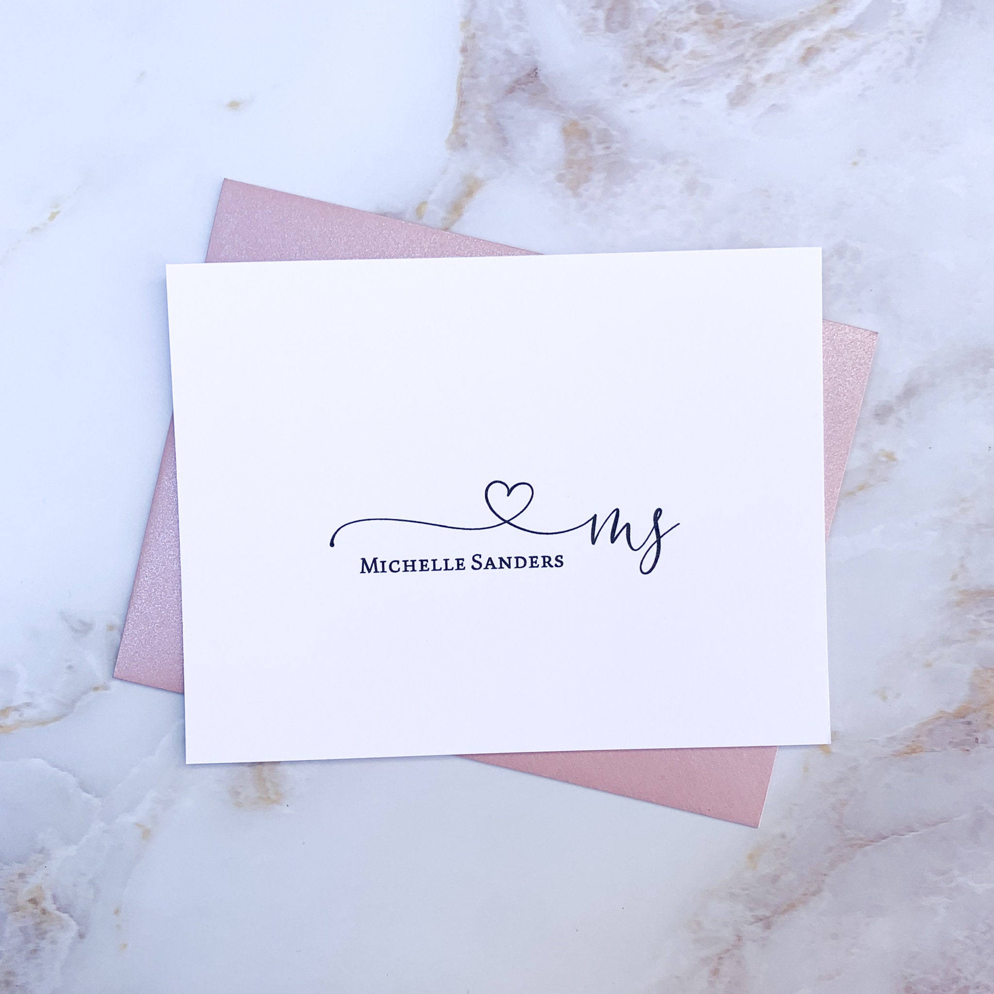Script Heart Personalized Cards Script Heart Font Cards - Etsy
