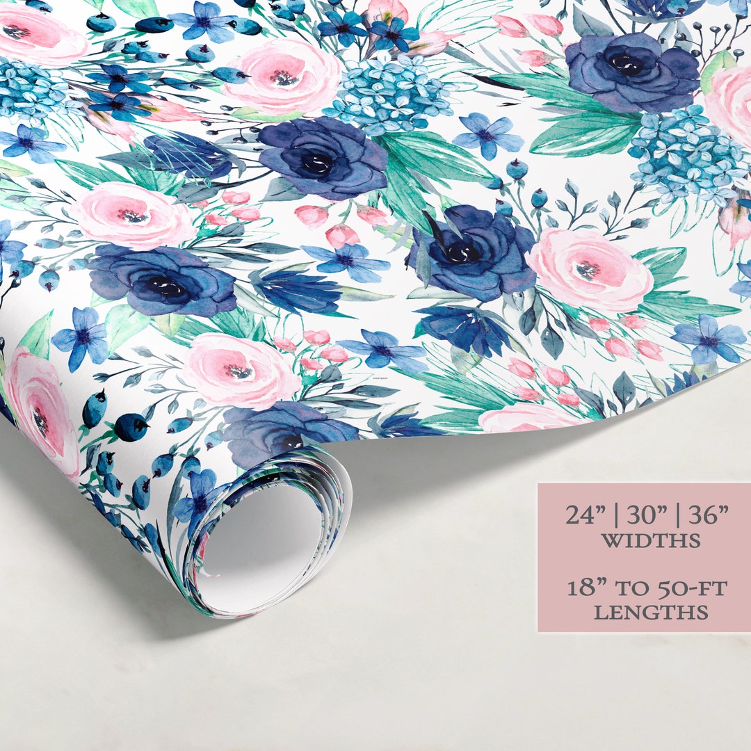 Blue Pink Flowers Wrapping Paper | Floral Gift Wrap | Wrapping Paper ...