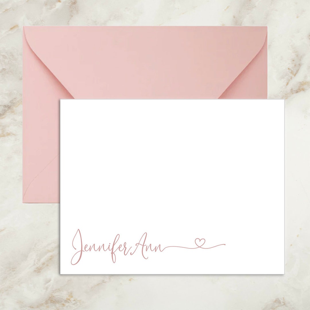 Personalized Heart Script | Girl Notecards | Women's Stationery | Thank ...